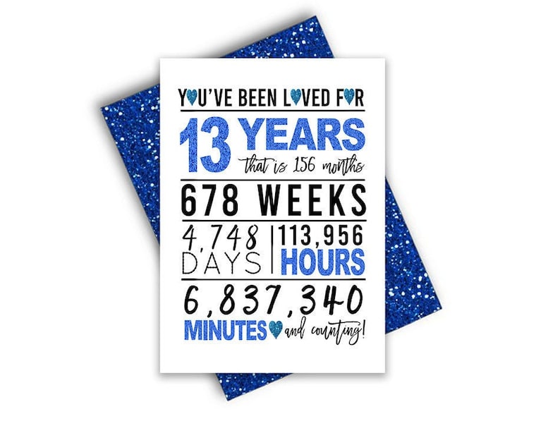 Blue 13th Birthday Card Printable Birthday Card 13th - Etsy