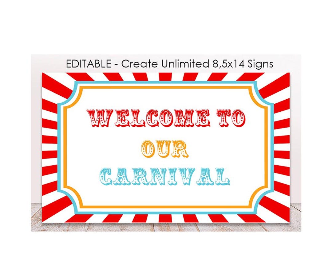 Editable Carnival Party Sign, 14x8,5, Landscape, Printable Circus ...