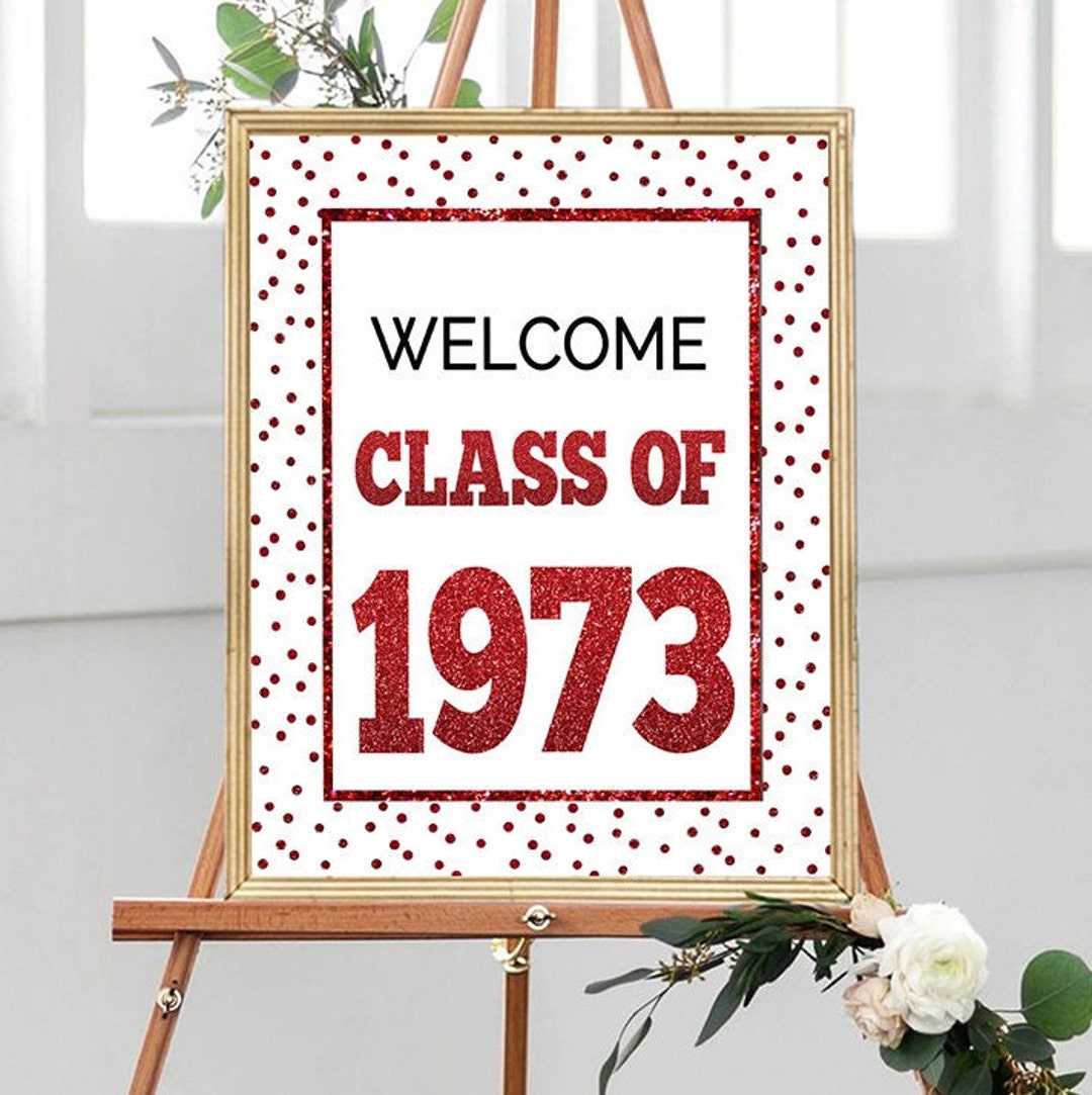 Red Welcome Class of 1973 Printable Decor, Red High School Reunion Sign ...