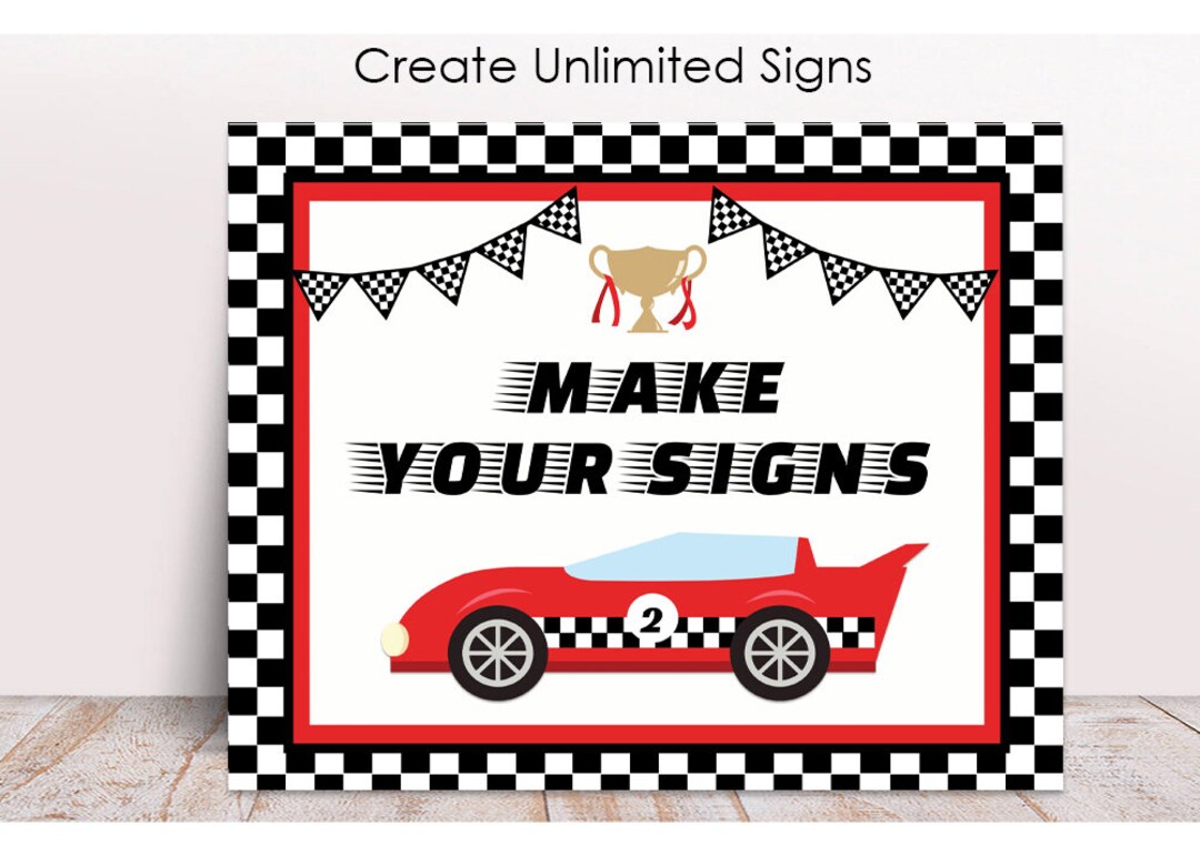 Race Car Custom Sign Template, Race Car Birthday Party Sign, Editable ...