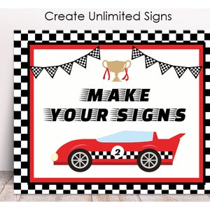 Race Car Custom Sign Template, Race Car Birthday Party Sign, Editable ...