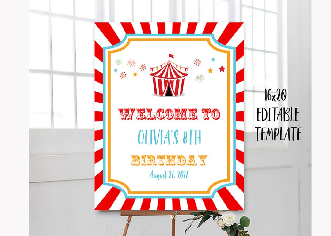 Editable Carnival Party Welcome Sign, Printable Circus Welcome Sign ...