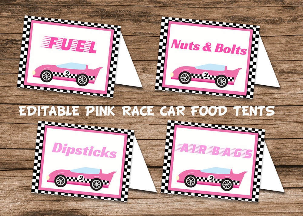 Pink Race Car Party Printable Decorations & Invitation Template Bundle ...