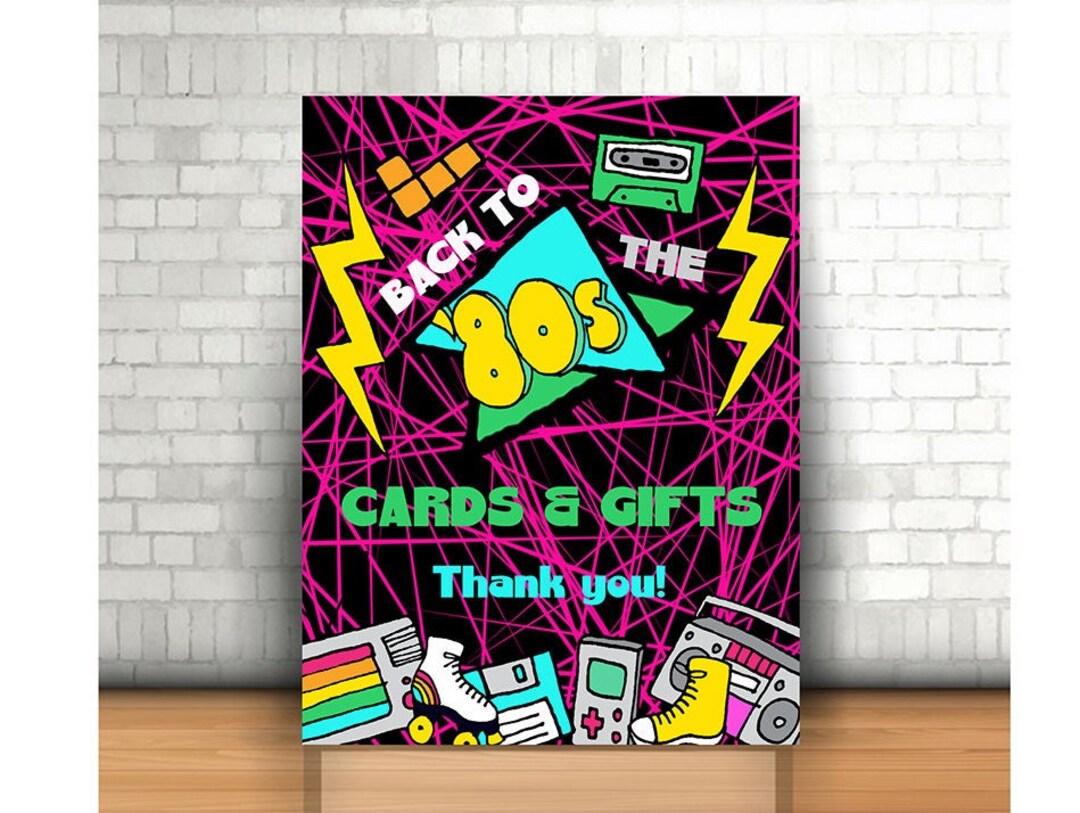 Retro Cards and Gifts Sign, Printable Retro Party Sign, Back to the 80s ...