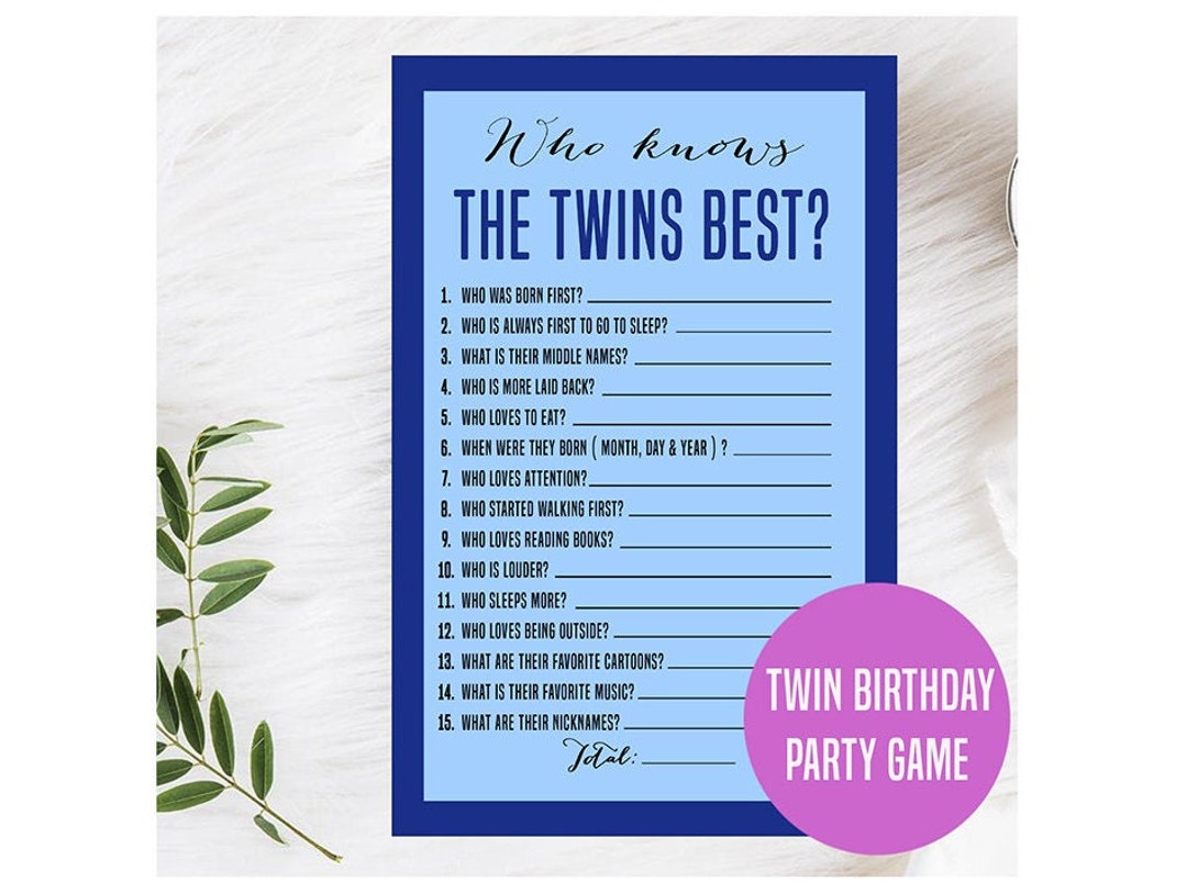 Blue Twin Birthday Party Game, Who Knows the Twins Best Game, Twin ...