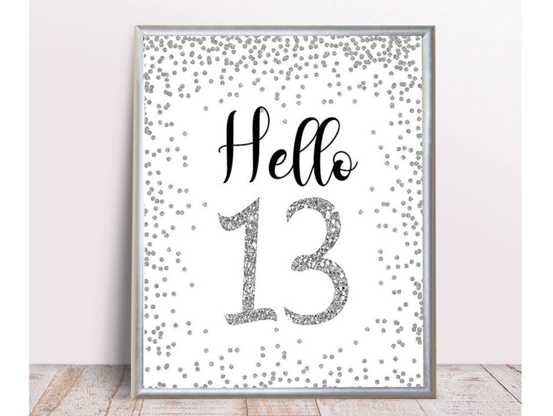 Silver Hello 13, 13th Birthday Sign, Cheers to 13 Years, Silver 13th ...