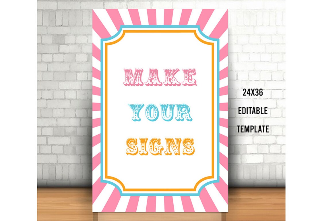 Editable Pink Carnival Party Sign, 24x36, Printable Circus Welcome Sign ...
