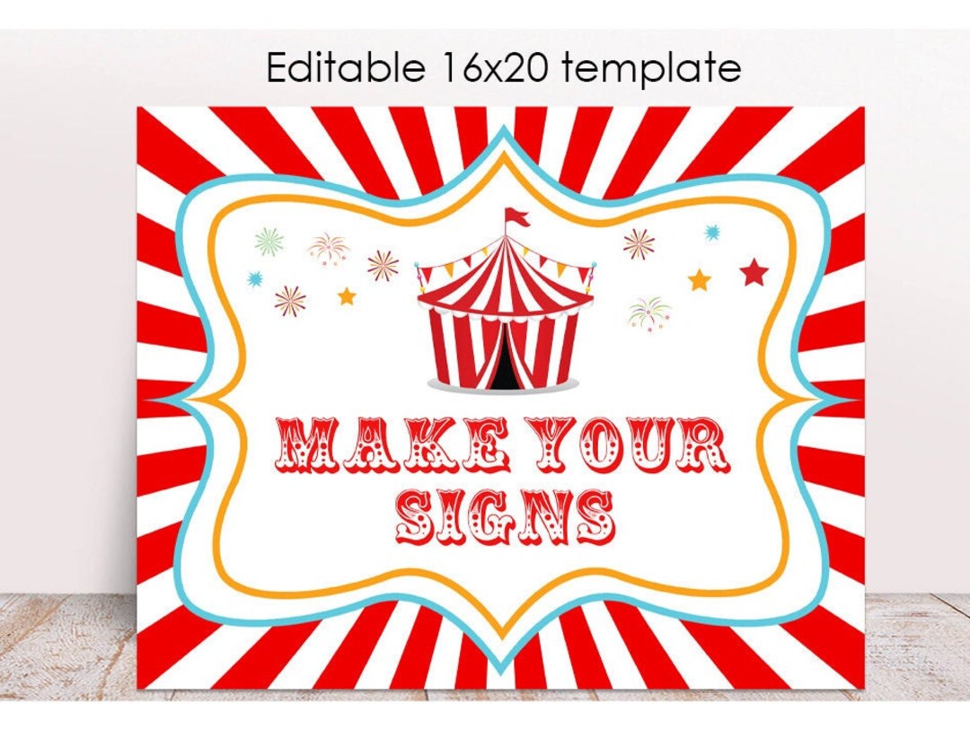 Editable Carnival Party Sign, Printable, Circus Tent Sign, Circus ...