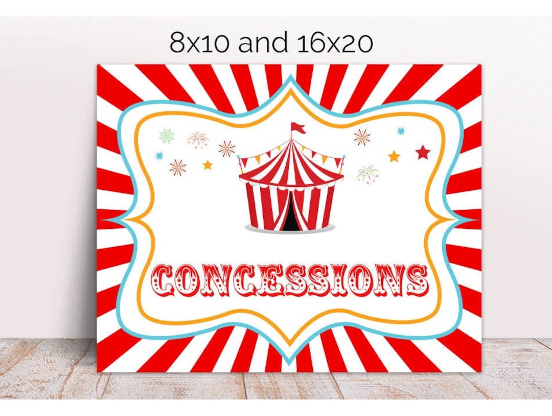 Carnival Party Concessions Sign, Printable, Circus Birthday Concession ...