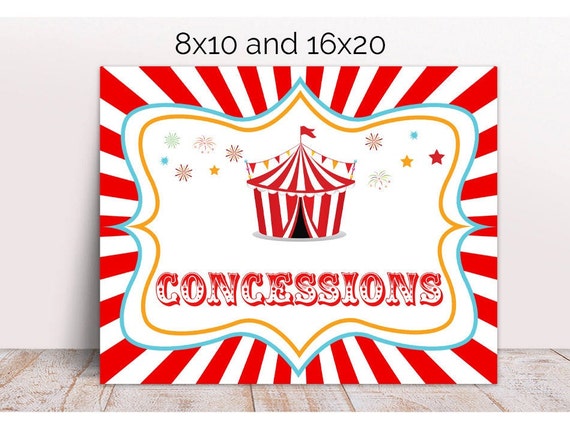 Carnival Party Concessions Sign Printable Circus Birthday - Etsy