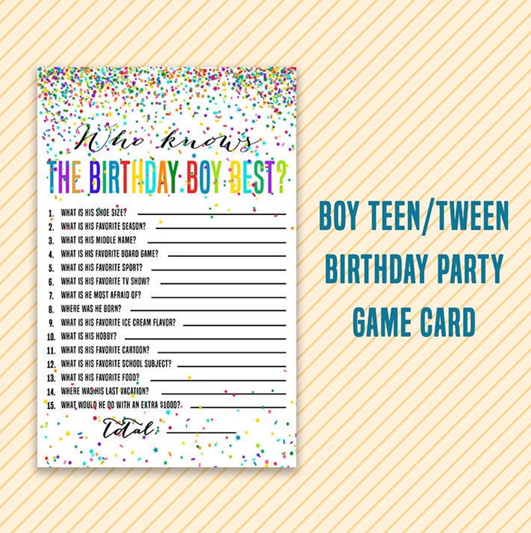 Colorful Teen Birthday Party Game, Who Knows the Birthday Boy Best Game ...