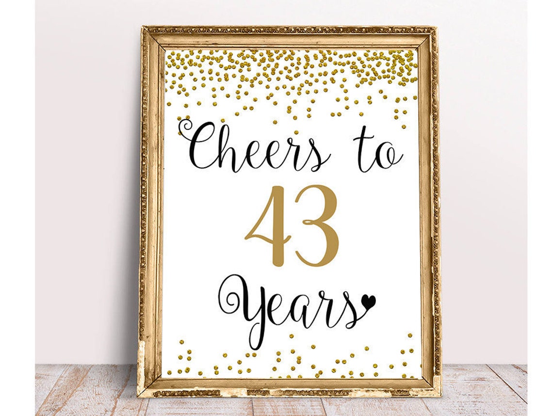 Cheers to 43 Years 43rd Birthday Sign 43rd Anniversary Sign - Etsy