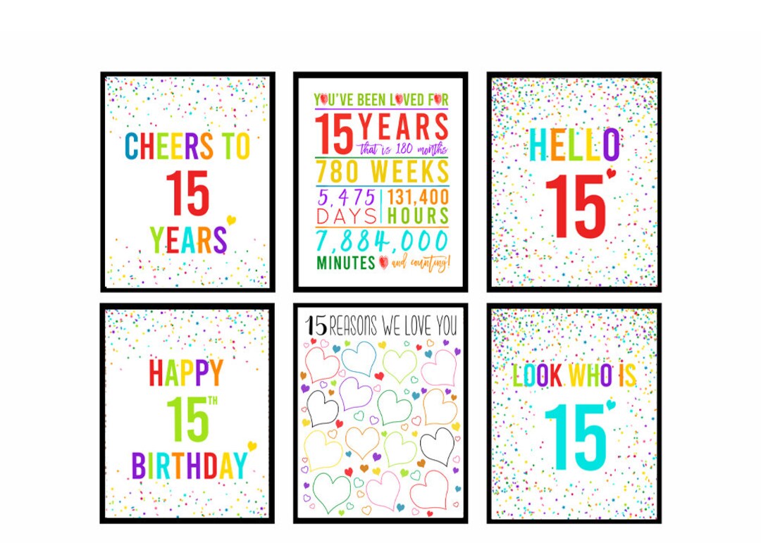 15th Birthday Signs Bundle, Cheers to 15 Years, Hello 15, Happy 15th ...