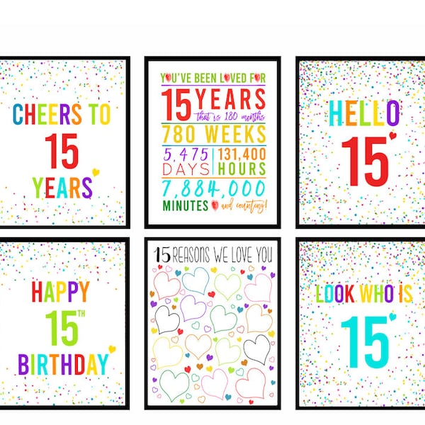 Buy 15th Birthday Signs Bundle, Cheers to 15 Years, Hello 15, Online In ...