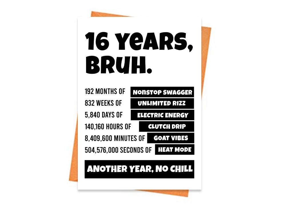 16th Bruh Birthday Card - 16th Teen Birthday Card - 16th BRUH Birthday ...