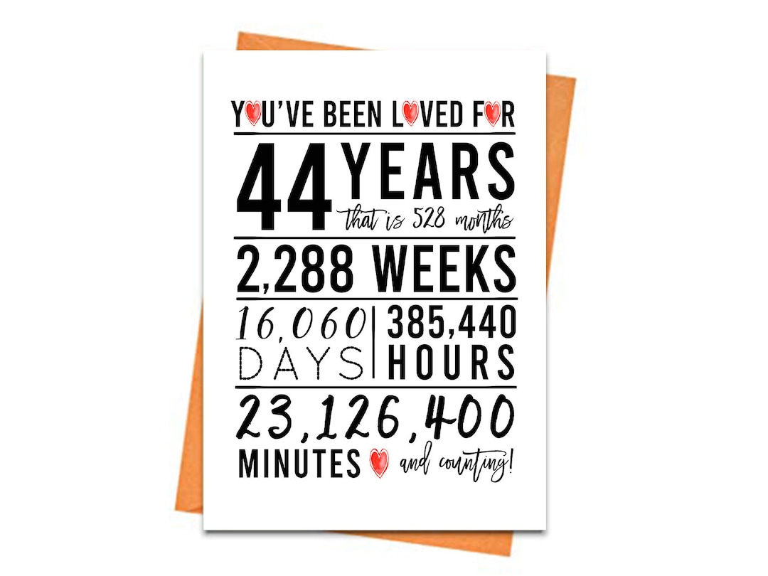 44th Birthday Card, Printable Birthday Card, 44th Birthday Printables ...