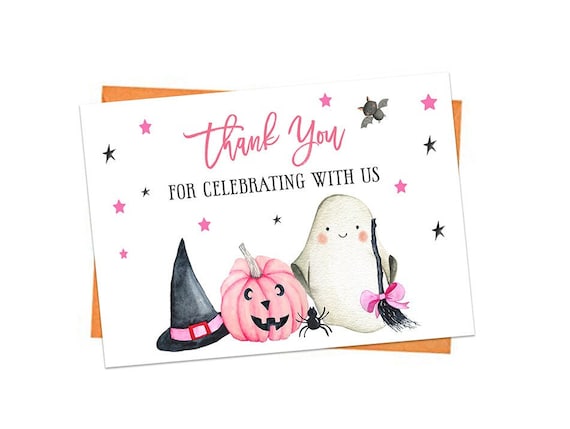 Pink Halloween Thank You Card Printable Thank You Notes A | Etsy