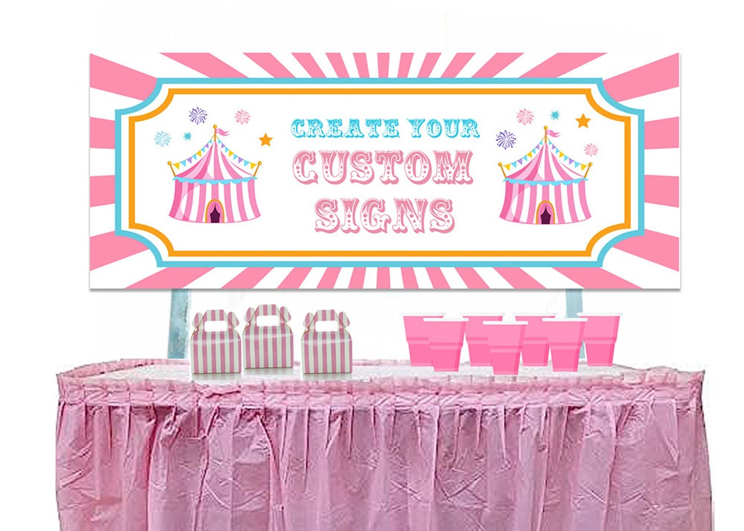 Editable Pink Carnival Party Sign, 29.5x12.3, Printable, Circus Tent ...