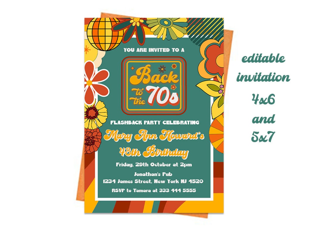 Editable 70's Themed Birthday Party Invitation, Retro Birthday Party ...