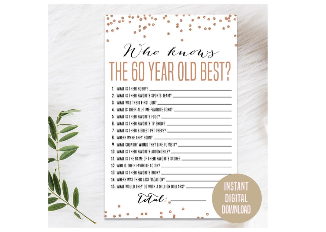 Rose 60th Birthday Game, Printable, 60th Birthday Party Activity, 60th Party Game, 60th Birthday ...