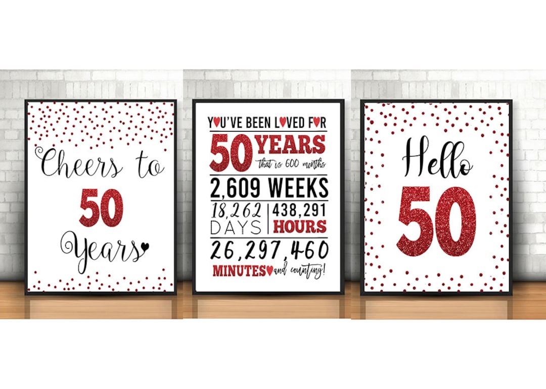 Red 50th Birthday Decoration, 50th Birthday Signs Bundle, Cheers to 50 ...