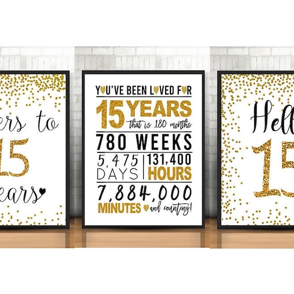 Buy 15th Birthday Signs Bundle, Cheers to 15 Years, Hello 15, Online In ...