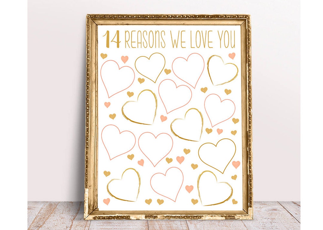 14 Reasons We Love You, 8x10, 11x14, 16x20, Birthday Gift for Her, Gold ...