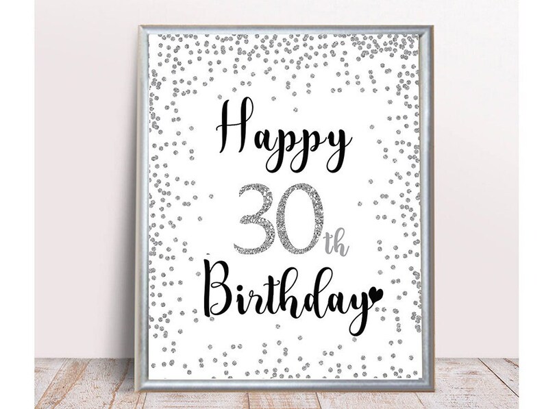Silver Happy 30th Birthday Sign Printable Hello 30 Sign - Etsy