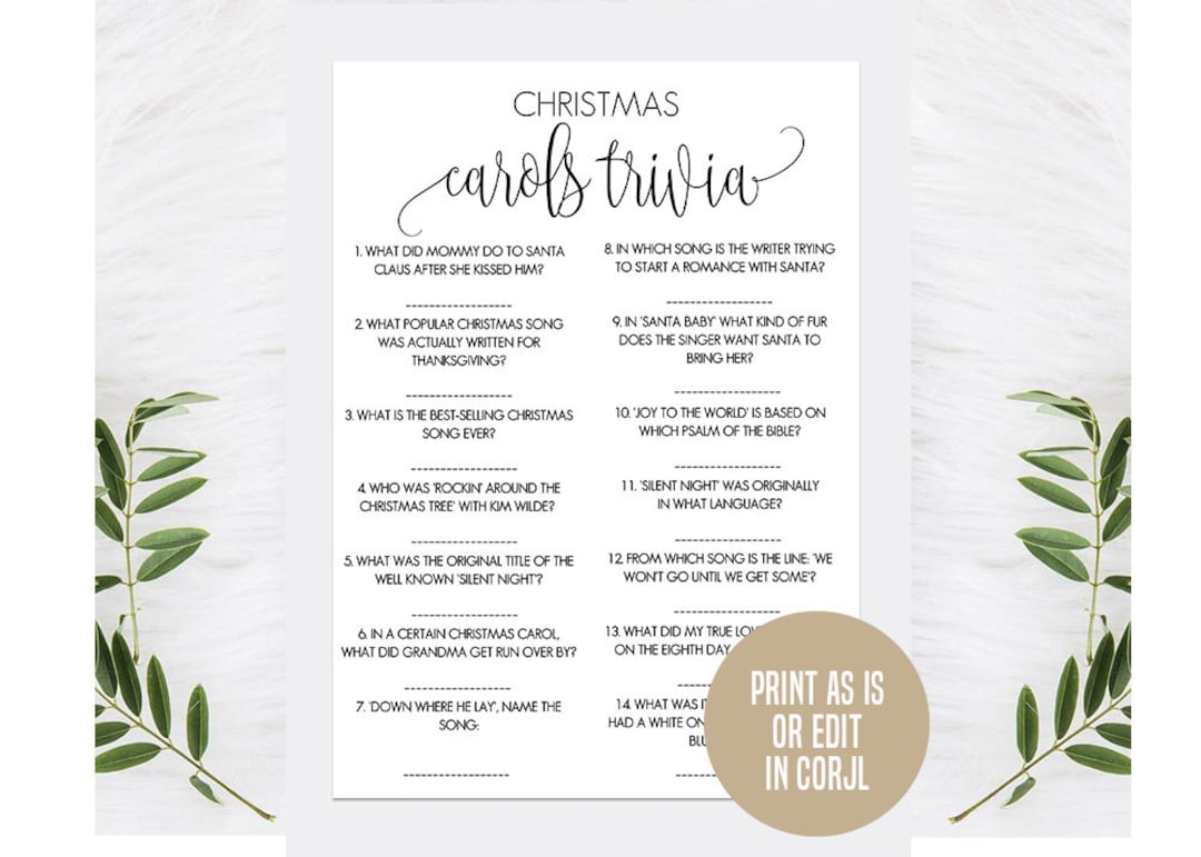 Editable Christmas Song Trivia Christmas Carol Trivia Game - Etsy