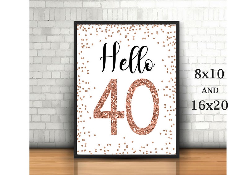 Rose Gold Hello 40 Sign 8x10 16x20 Cheers To 40 Years 40th Etsy