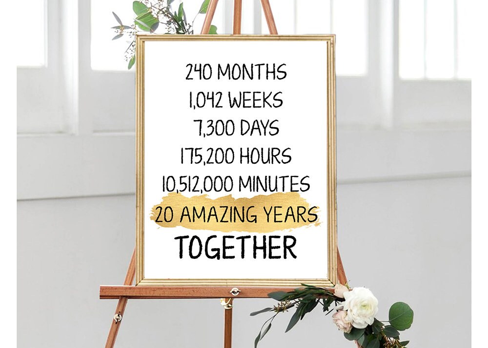 20th Anniversary Sign Cheers to 20 Years Printable 20th | Etsy
