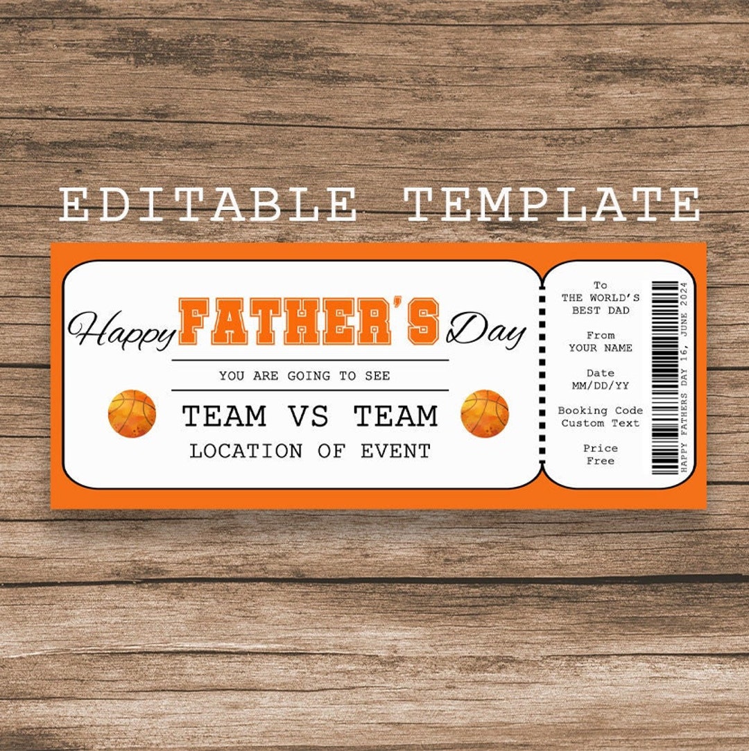 Fathers Day Basketball Ticket Template, Fathers Day Gift, Printable ...