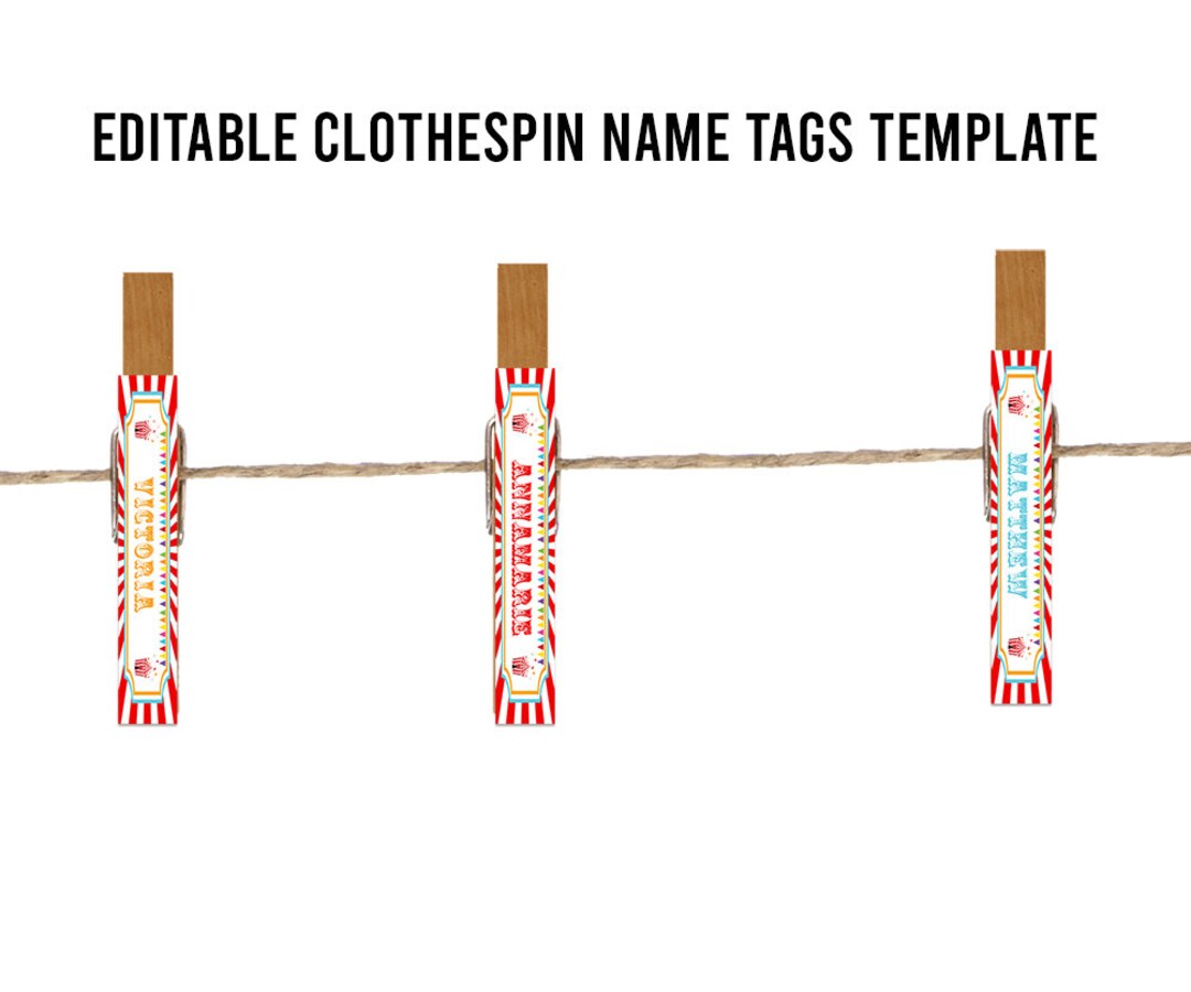Editable Circus Class Decor, Printable, Carnival Clothespin Name Tags ...