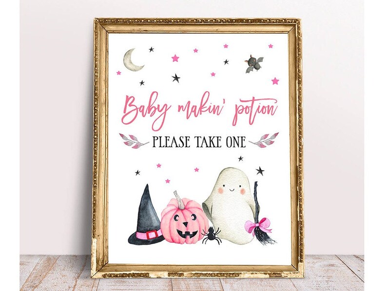 Pink Halloween Favors Sign, Baby Makin Potion, Printable Party Decor ...