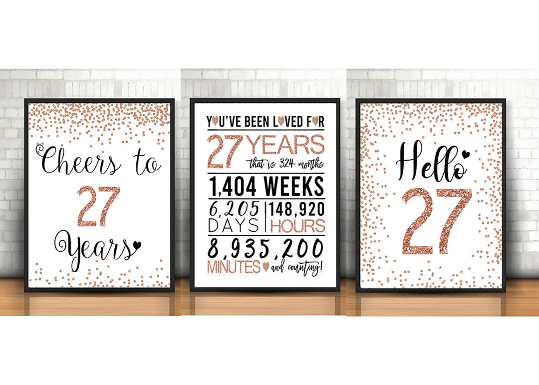 27th Birthday Signs Bundle, Cheers to 27 Years, Hello 27, Happy 27th ...