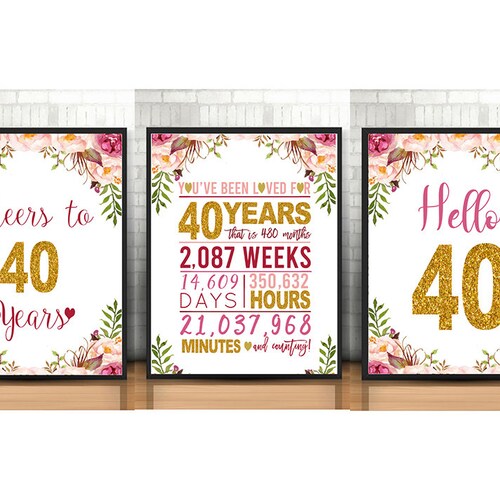 Rose Gold Hello 40 Sign 4x6 8x10 Cheers to 40 Years 40th - Etsy