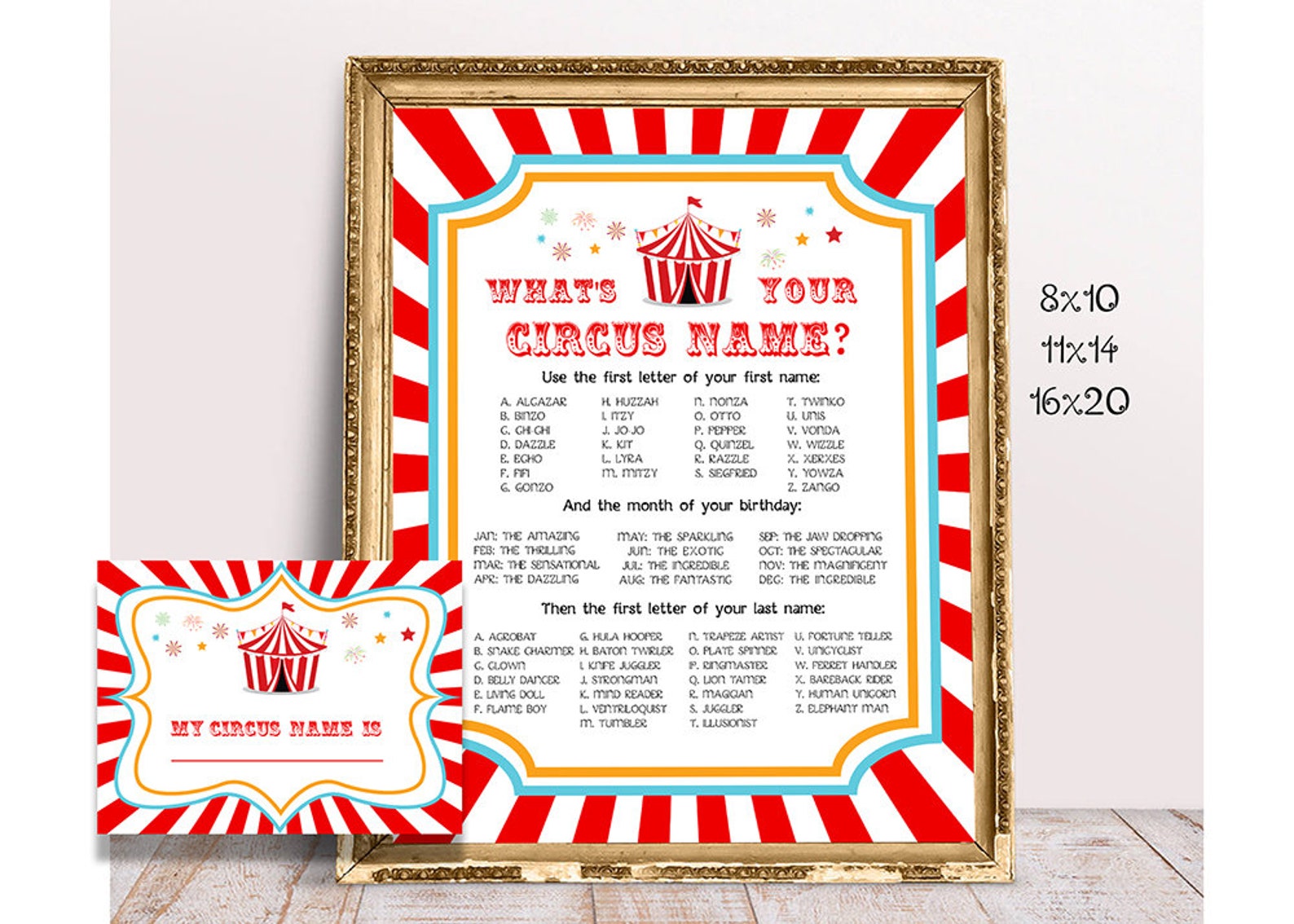 Circus Name Sign and Card, Printable, Circus Names Poster, What's Your ...