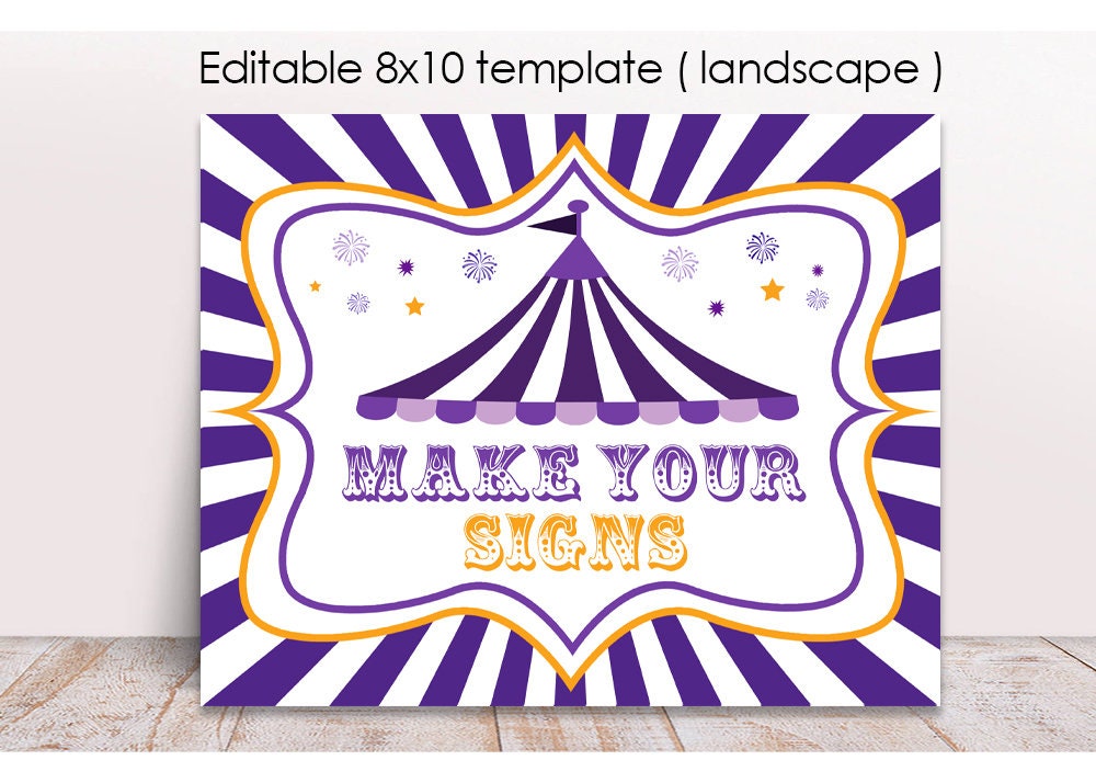 Editable Carnival Party Sign, Printable, Purple Circus Tent Sign ...