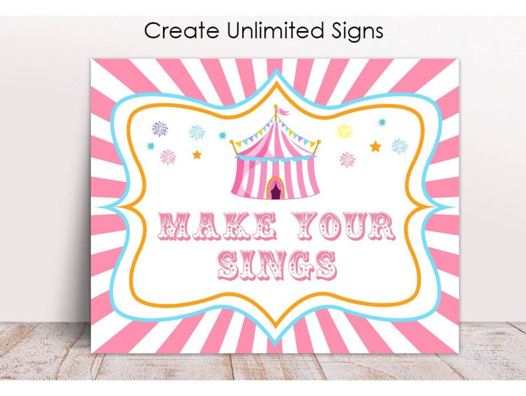 Editable Pink Carnival Party Sign, Printable, Circus Tent Sign, Circus ...