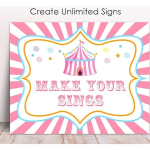 Editable Pink Carnival Party Sign, Printable, Circus Tent Sign, Circus ...