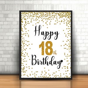 Gold 18th Birthday Signs Bundle, Cheers to 18 Years, Hello 18, Happy ...