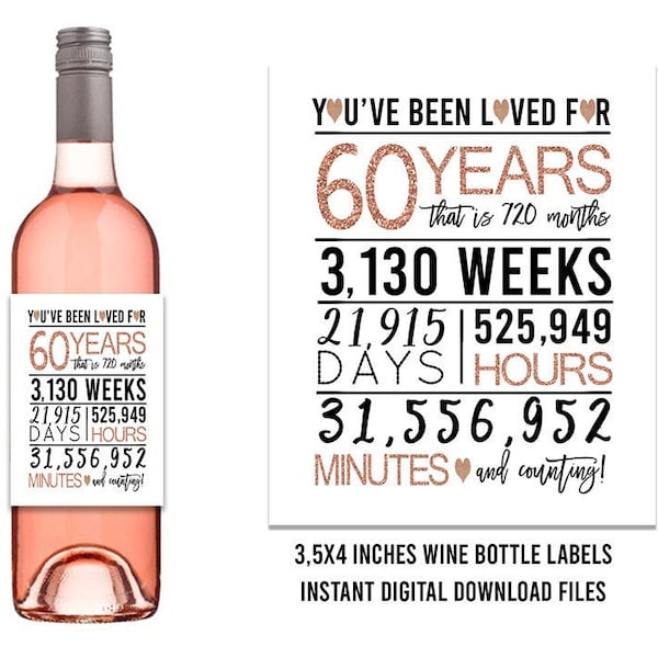 60th Birthday Wine Glass Labels - Etsy