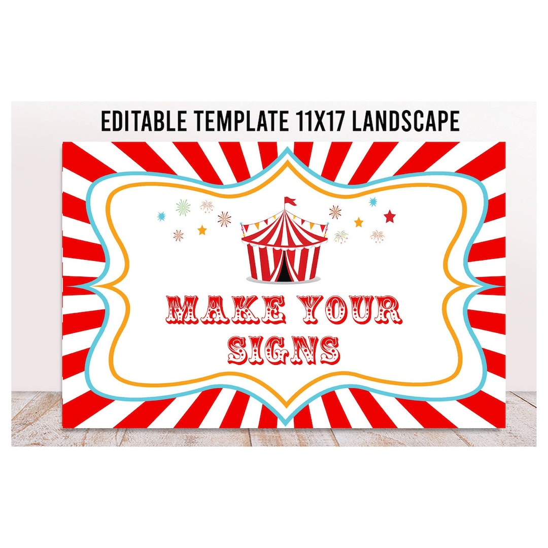Editable Carnival Party Sign, 11x17, Printable Circus Welcome Sign ...