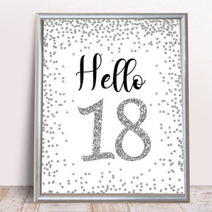 Silver 18th Birthday Signs Bundle, Cheers to 18 Years, Hello 18, Happy ...