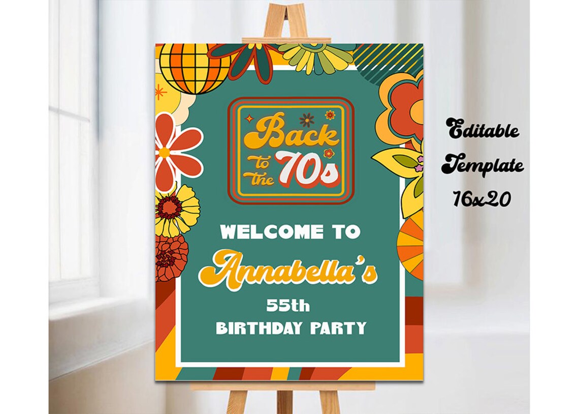 Editable Retro Party Welcome Sign Printable Floral Welcome - Etsy