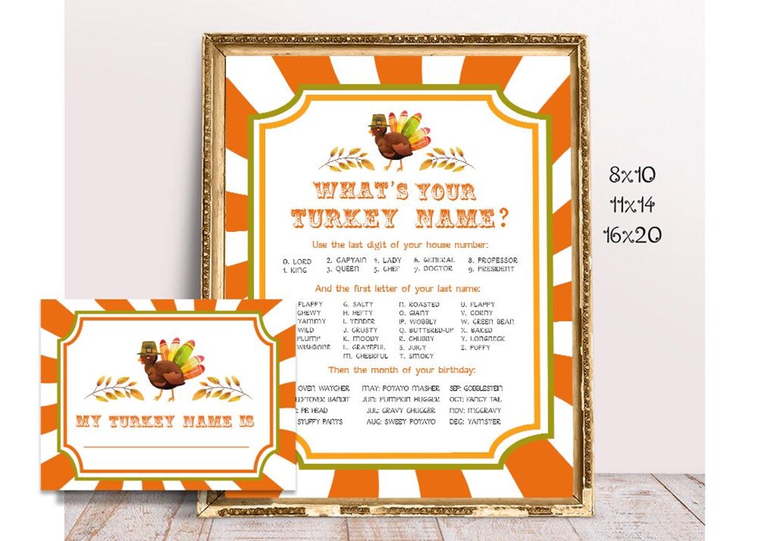 Turkey Name Sign and Card, Printable, Turkey Names Poster, What's Your ...