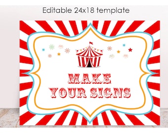 Carnival Editable Retro Party Sign Printable Circus Fun Sign - Etsy