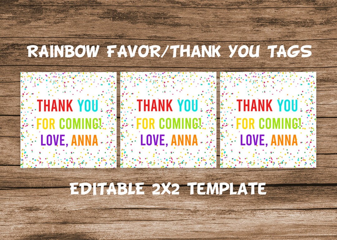 Editable Rainbow Birthday Favor Tags, Printable, Rainbow Template ...