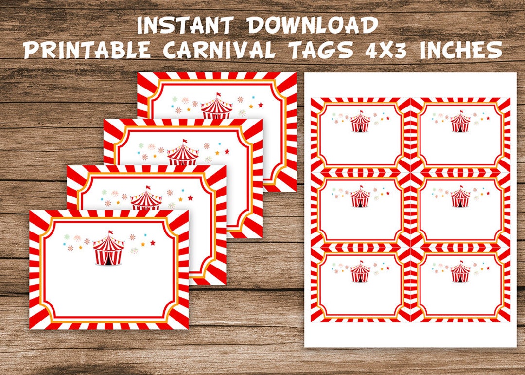 Carnival Birthday Tags, Printable Carnival Theme Labels, Blank Circus ...