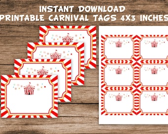 Carnival Theme Labels, Food Labels, Buffet Place Cards, Table Tent Menu ...